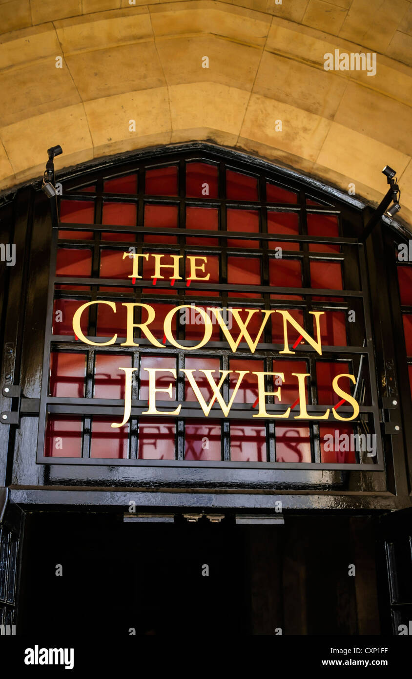 The sign above the Crown Jewels House in the Tower of London complex ...
