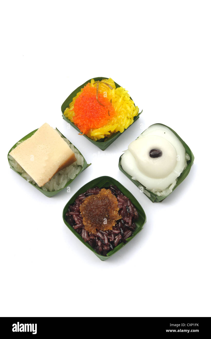 Various Thai sticky rice with topping Stock Photo - Alamy