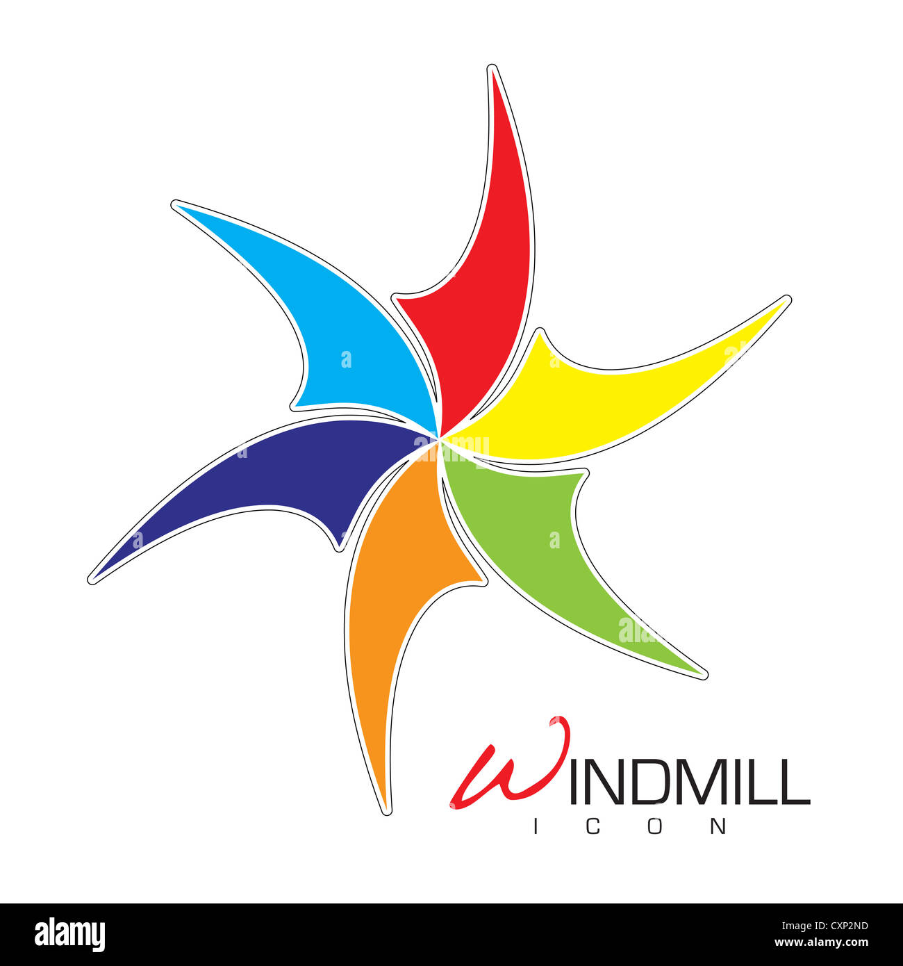 Brightly colored windmill icon with sails and text Stock Photo - Alamy