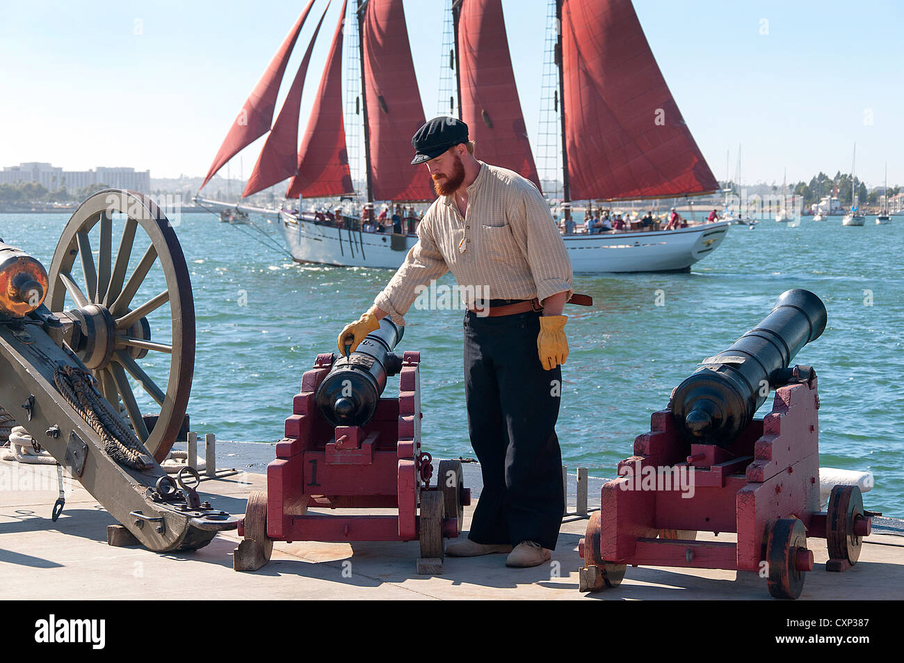 Gunner Loading Cannon in festival of Tall Sailing Ships in Harbour of ...