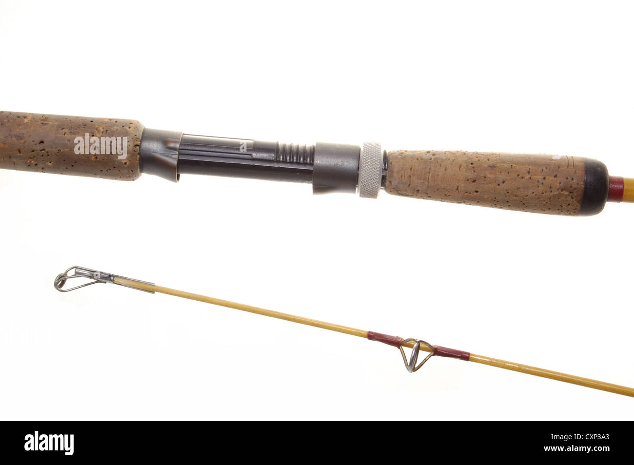 Sections of an old fishing rod against a white background Stock Photo ...