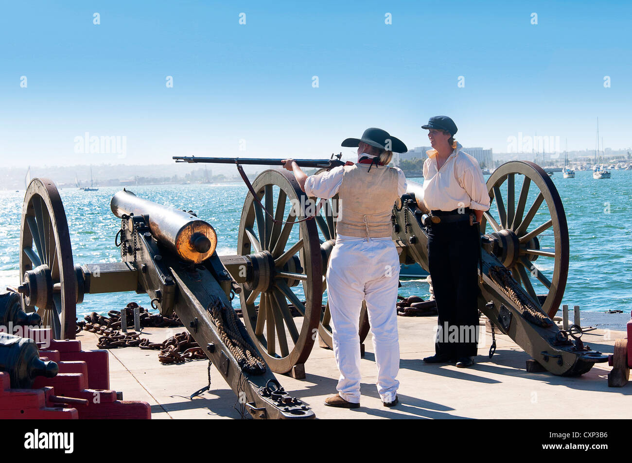 Gunner Firing Musket in festival of Tall Sailing Ships in Harbour of ...