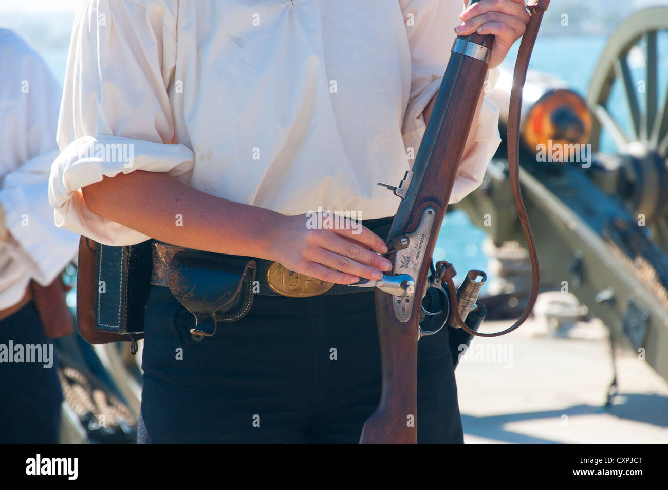 Gunner Loading Musket in festival of Tall Sailing Ships in Harbour of ...