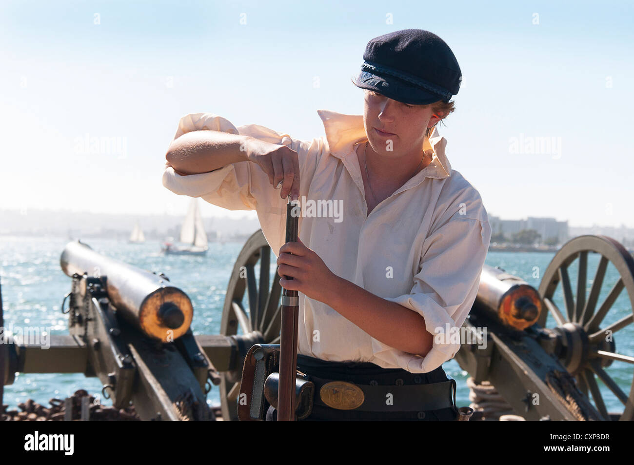 Gunner Loading Musket in festival of Tall Sailing Ships in Harbour of ...