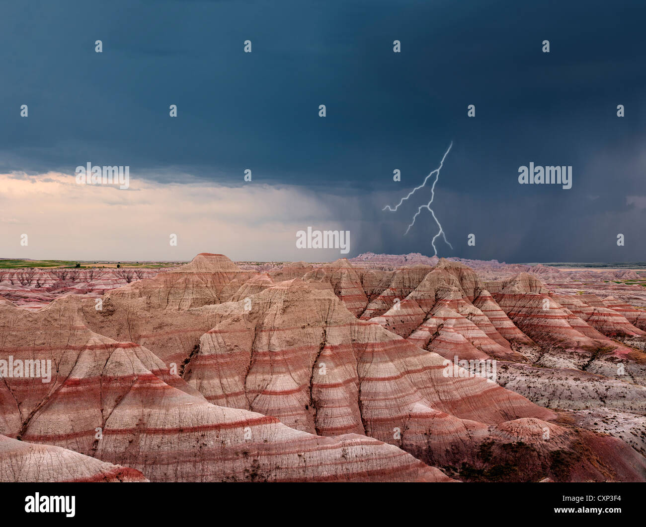 Panoramic view of colorfull rock formations with thunderstorm and ...