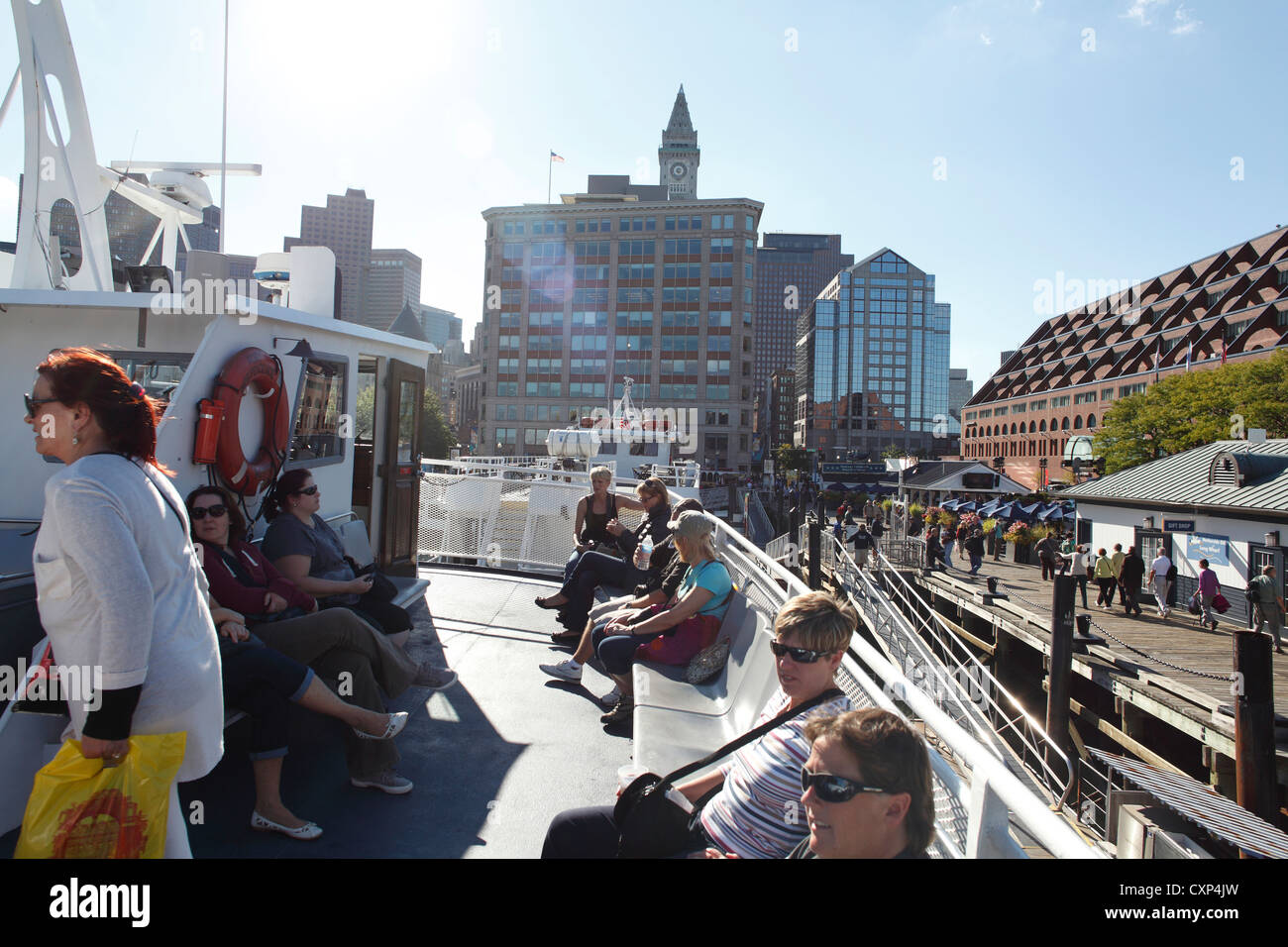 On Board A Boston Harbor Cruise Boat With Tourists Taking A Forty Five ...