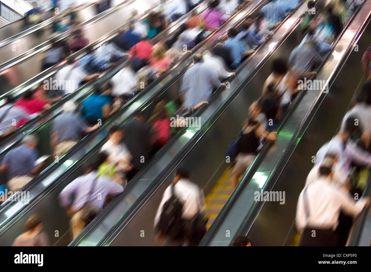 Crowd of commuters in the elevators of the exit of World Trade Center ...
