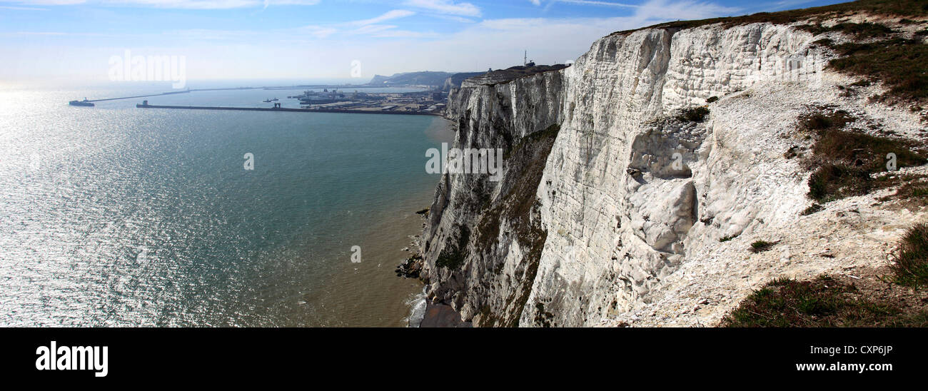 View of Dover Port and White Cliffs of Dover; Kent County; England; UK ...