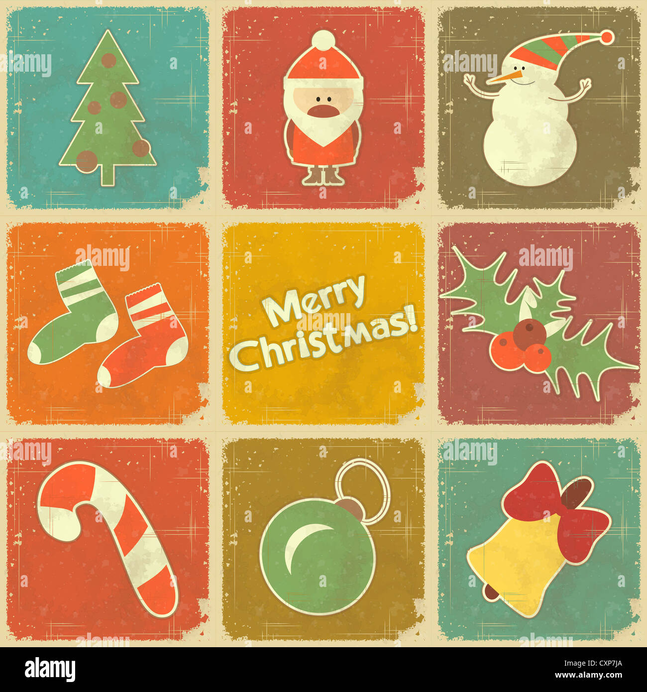 Christmas set - icons in retro style - illustration Stock Photo - Alamy