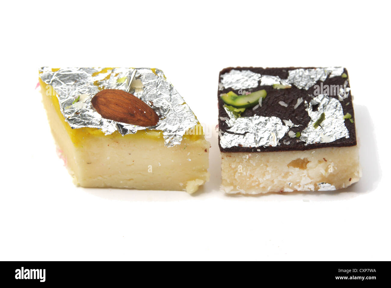 Chocolate Burfi and Burfi , Indian sweets Stock Photo - Alamy