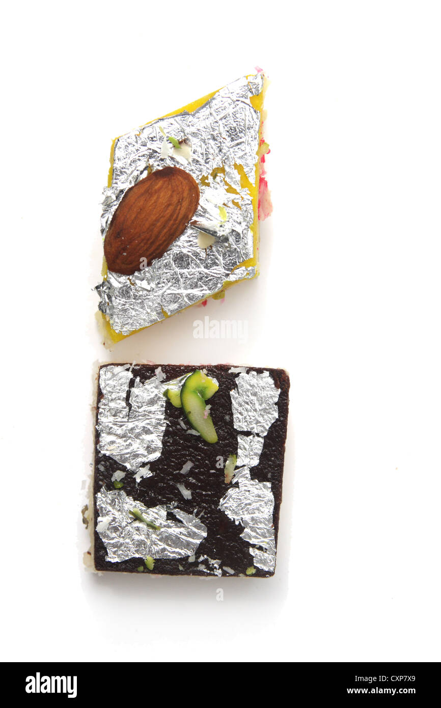 Chocolate Burfi and Burfi , Indian sweets Stock Photo - Alamy