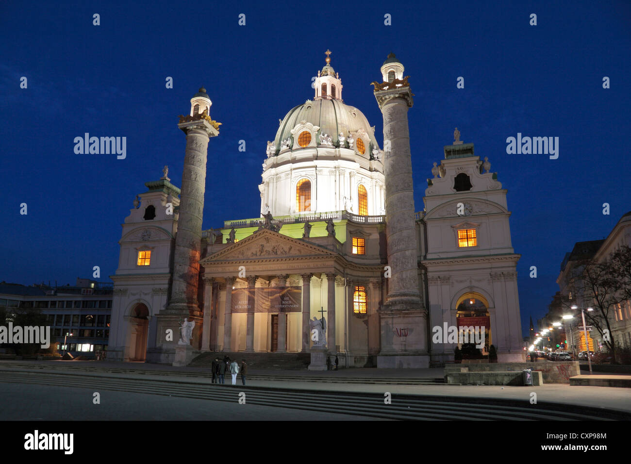 Evening view of the amazing Baroque Karlskirche Karlsplatz , central ...