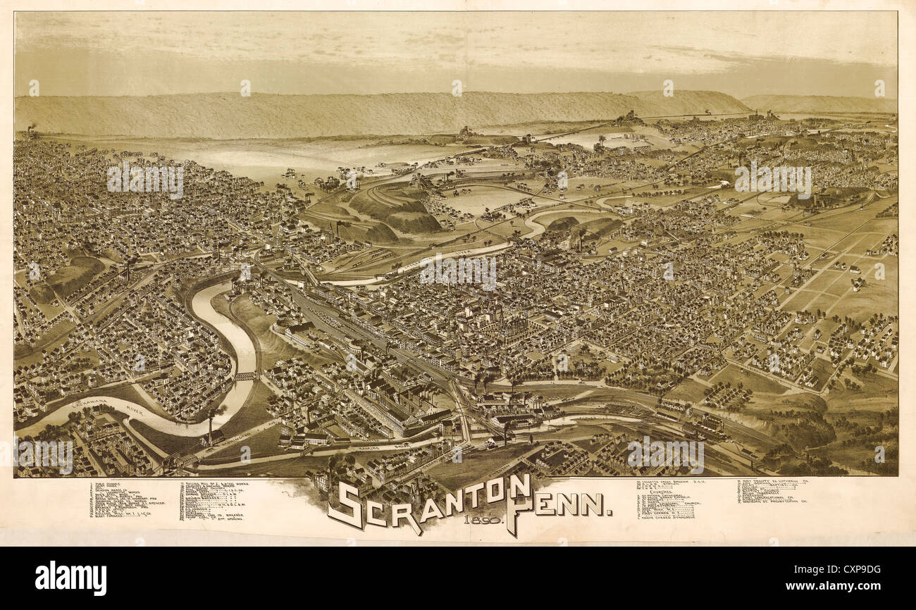 Birds eye view of Scranton, Pennsylvania, circa 1890 Stock Photo - Alamy