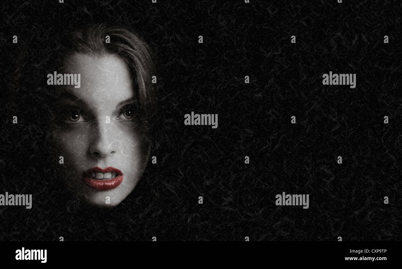 landscape girls face on black back ground red lips Stock Photo - Alamy