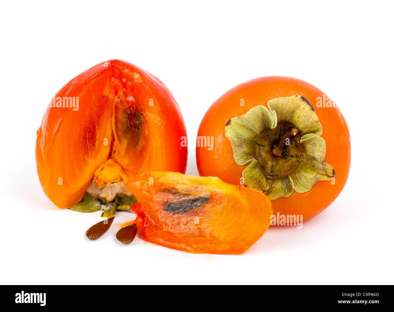 Very ripe and juicy persimmon on white Stock Photo - Alamy