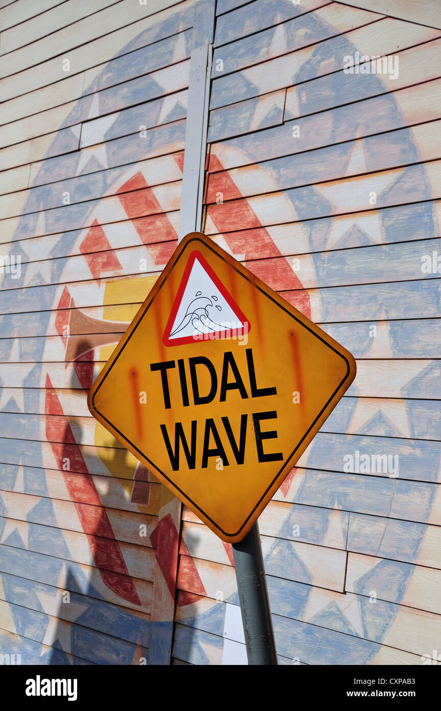 'Tidal Wave' ride sign, Thorpe Park Theme Park, Chertsey, Surrey ...