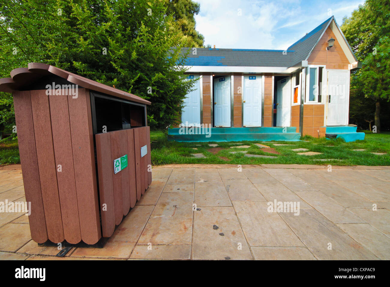 Public toilets and dustbin at Kunming Stone forest, a famous UNESCO ...