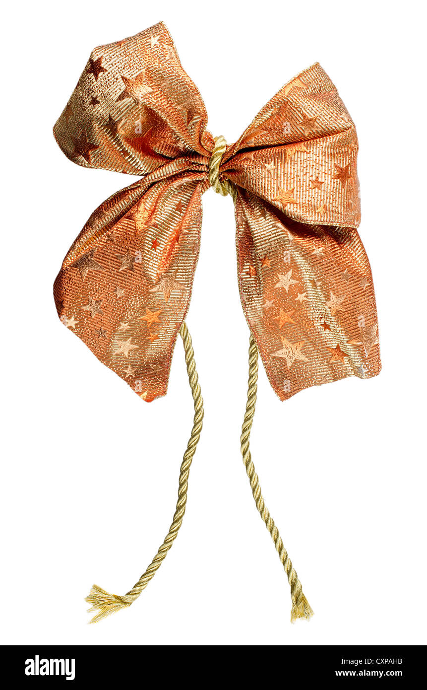 Orange gift ribbon bow on white background Stock Photo - Alamy