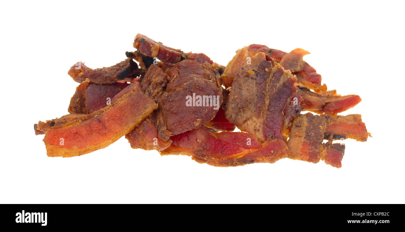 A small group of bacon jerky on a white background Stock Photo - Alamy