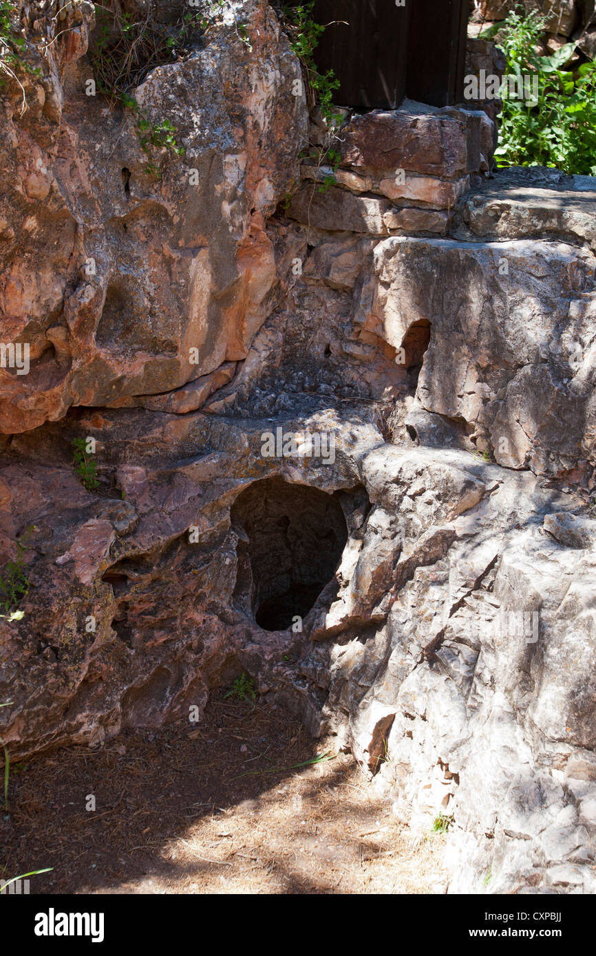 Detailed view of the natural entrance to Wind Cave, Wind Cave National ...