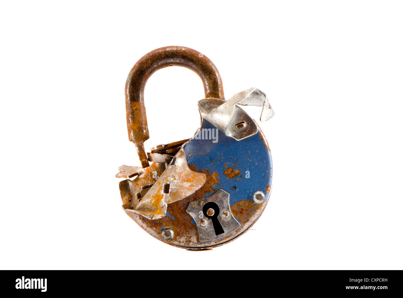old cracked metal lock isolated on white background Stock Photo - Alamy
