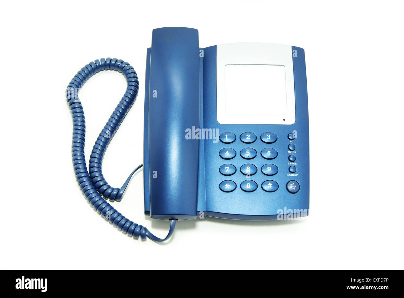 blue office telephone on a white background Stock Photo - Alamy