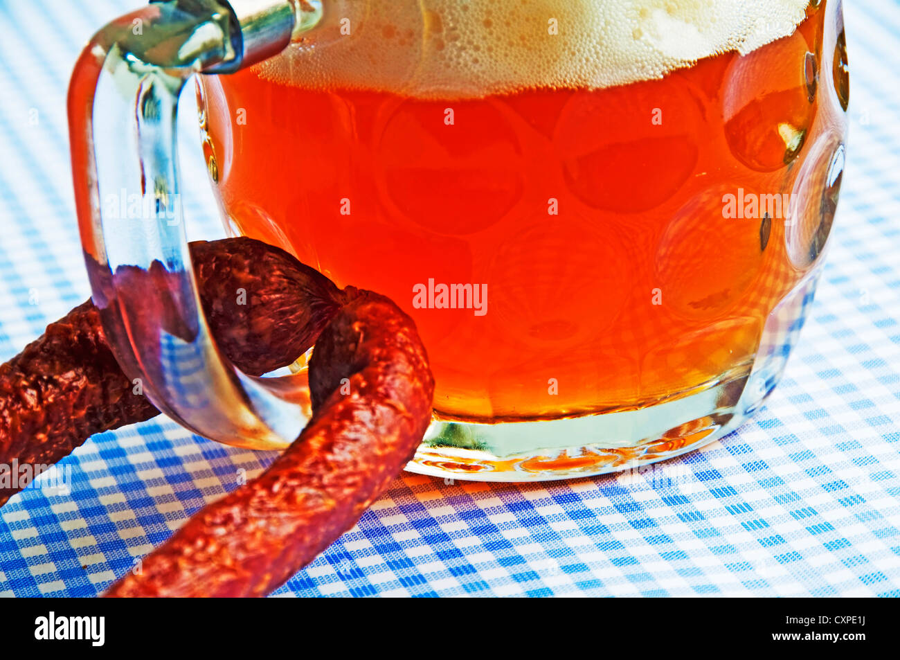 Beer on a blue-white desk Stock Photo - Alamy