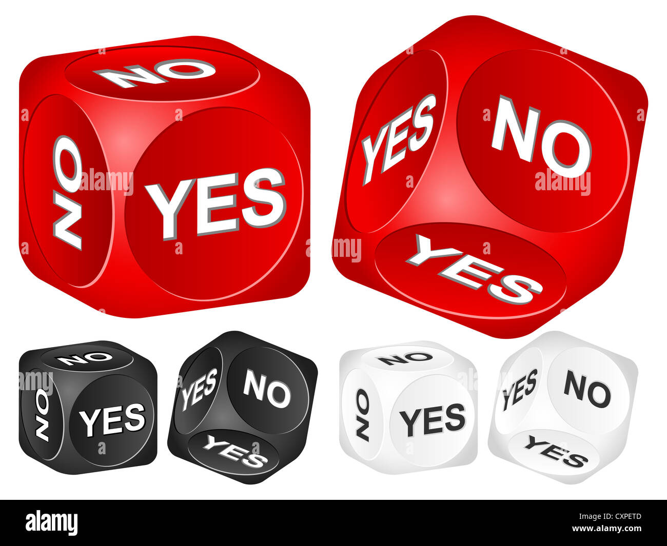 Yes, no dice set on white background Stock Photo - Alamy