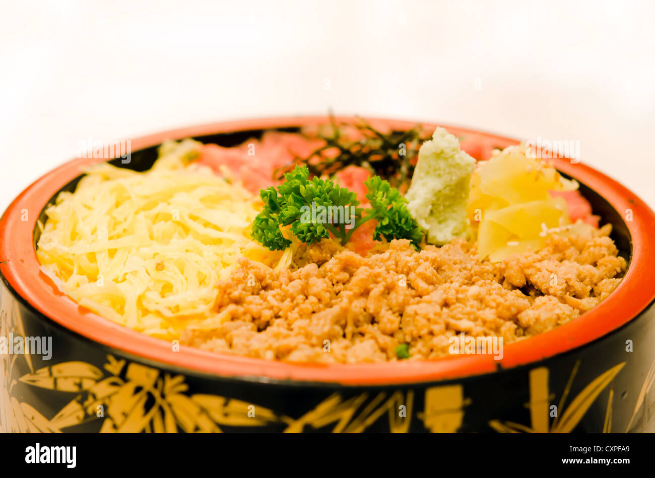 Bento mix meat over rice box, Japanese style food Stock Photo - Alamy
