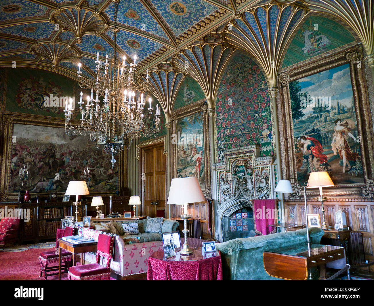 Gothic drawing room by Pugin in Eastnor castle in Britain Stock Photo ...