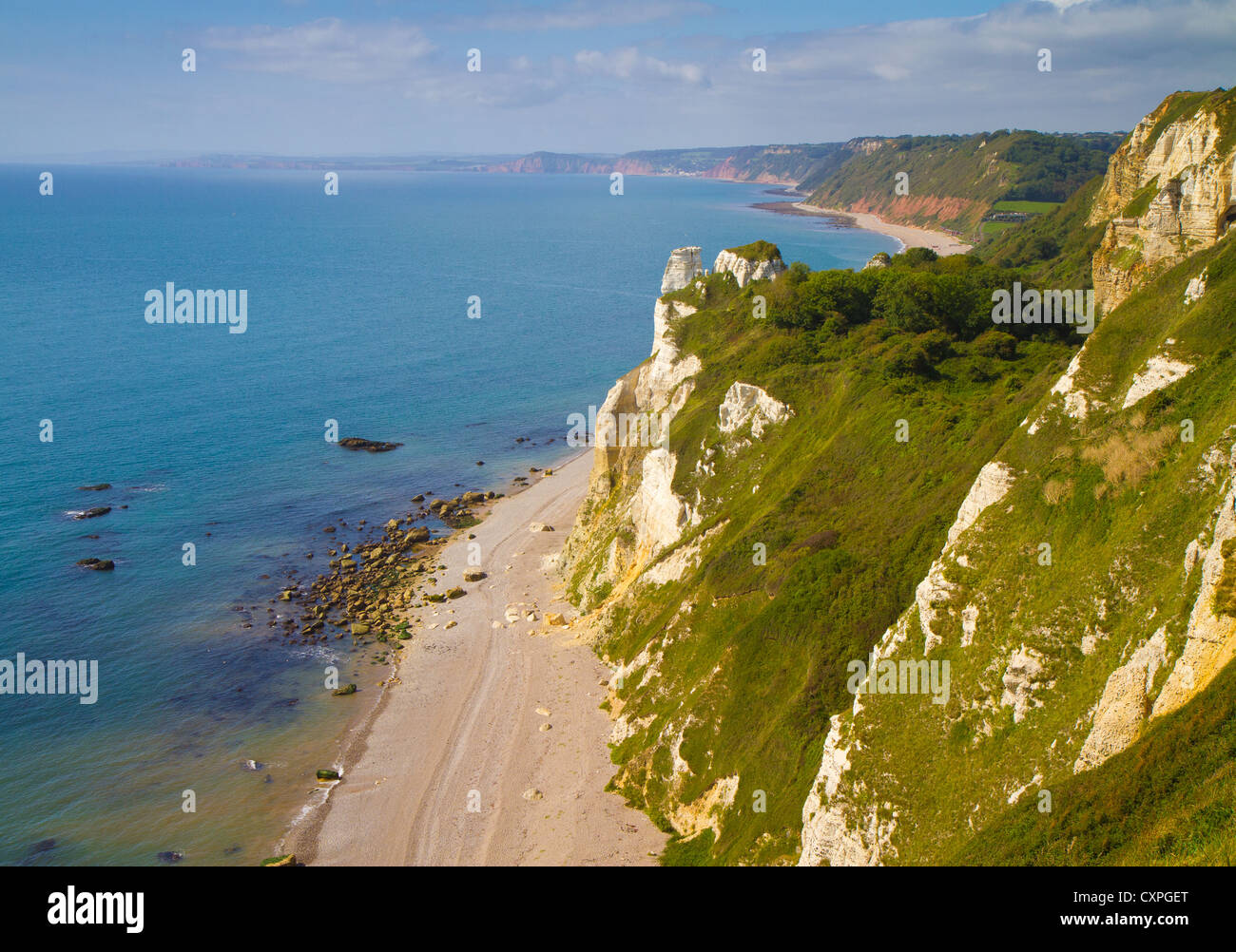 Branscombe beach in Devon view towards the Sidmouth and Ladram Bay ...
