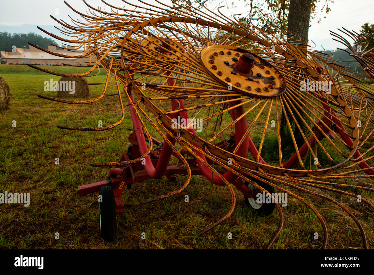 North America, USA, Tennessee, Sevier County. Tines on a tractor driven ...