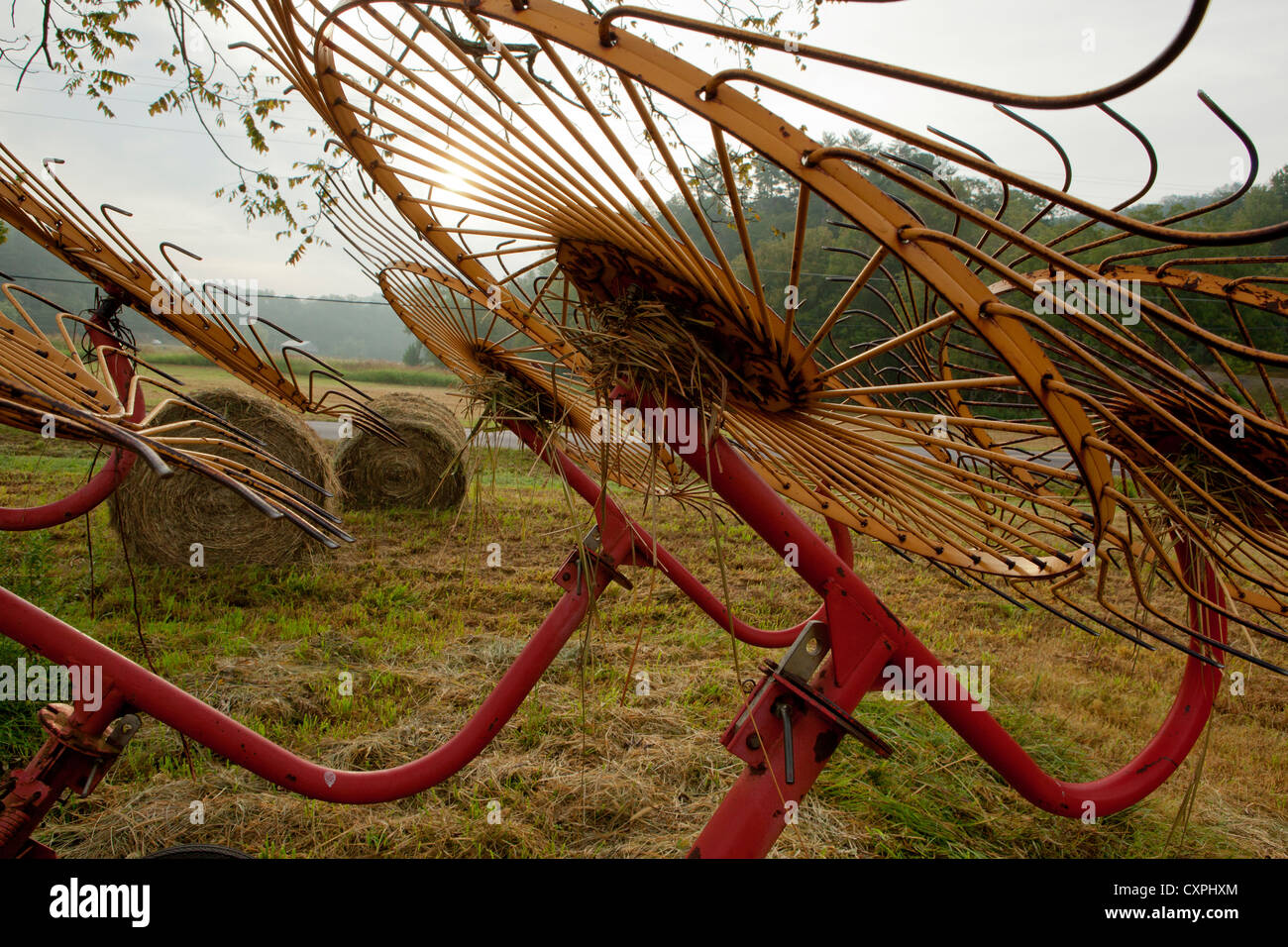 North America, USA, Tennessee, Sevier County. Tines on a tractor driven ...