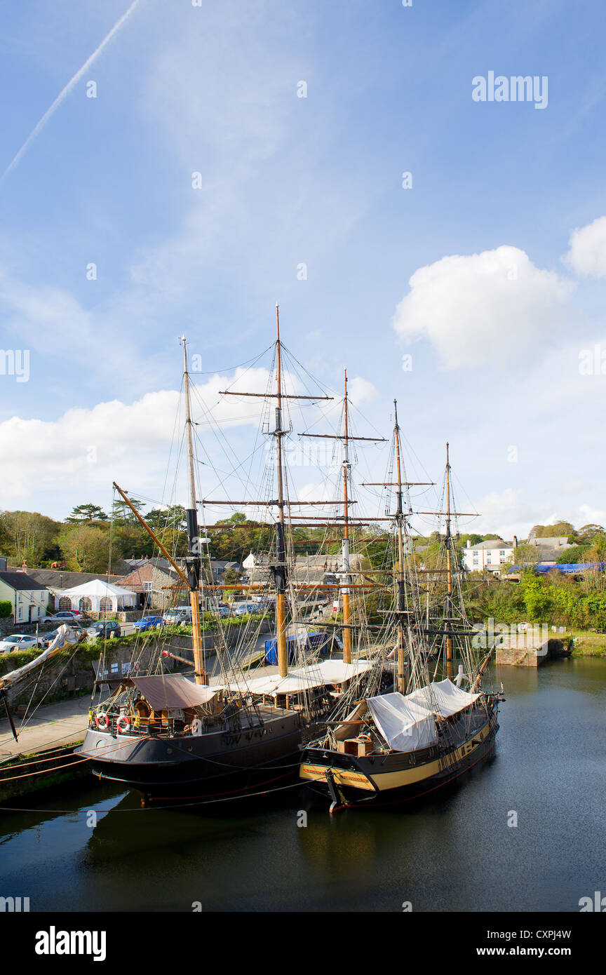 Barque berthed moored buildings picturesque coast coastal cornish hi ...