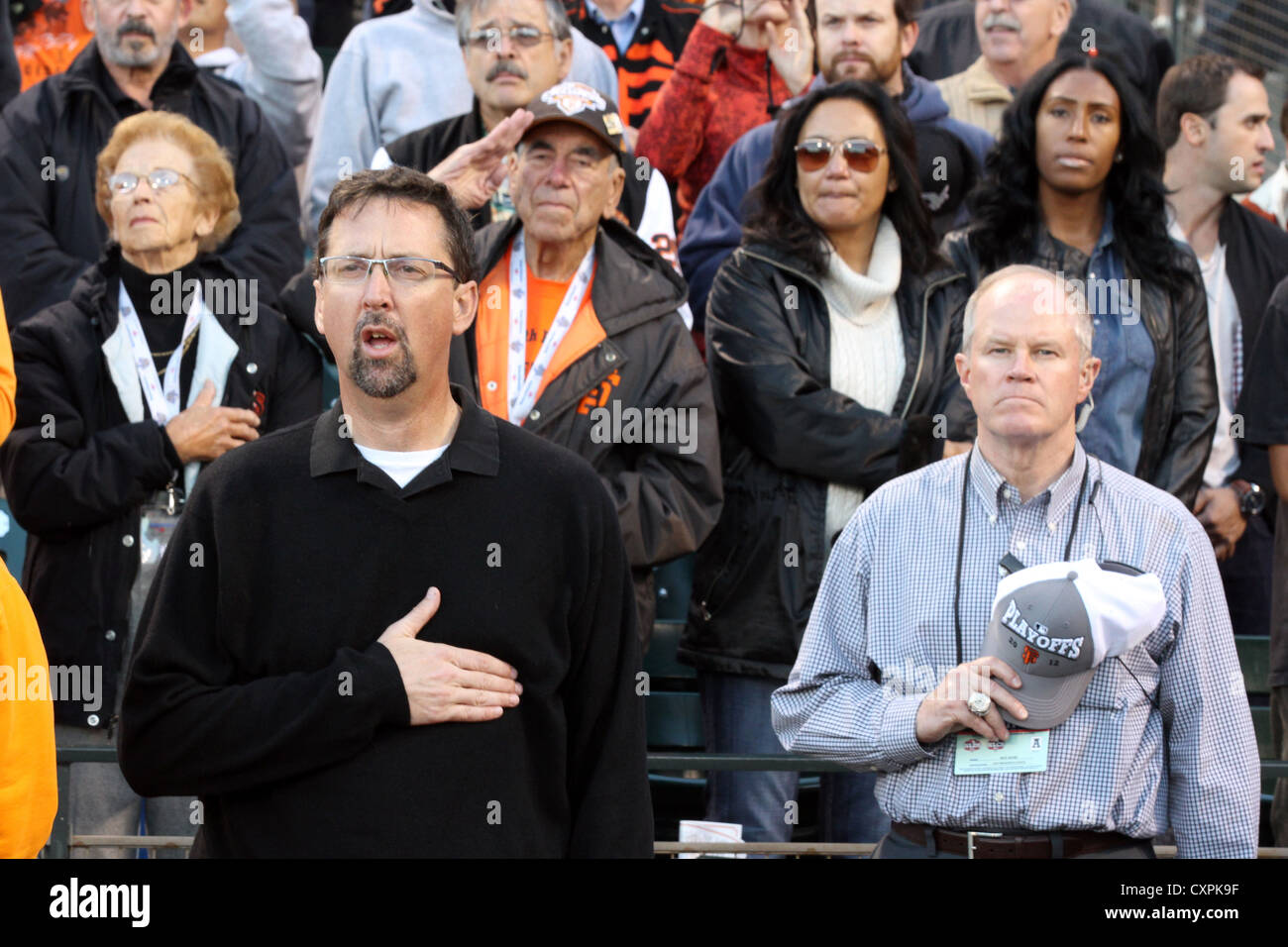 American fans during the national anthem hi-res stock photography and ...