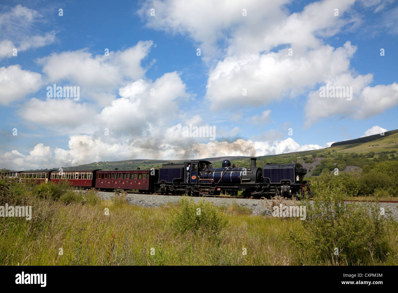 Historic steam locomotive train of Welsh Highland Railway on the route ...
