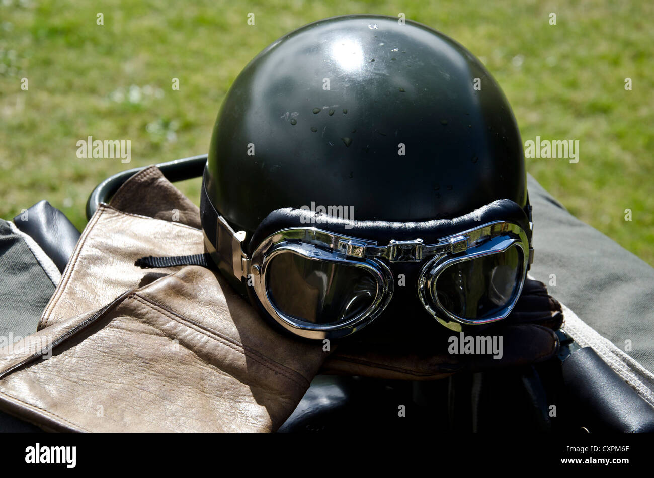 Crash helmet, goggles and gloves at an historic event at Fort George ...