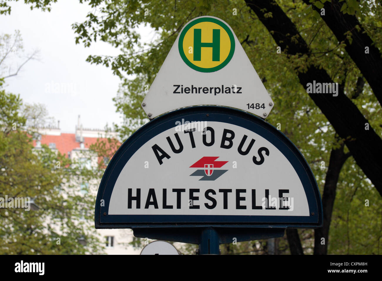 Generic view of an Austrian bus stop sign in Vienna, Austria Stock ...