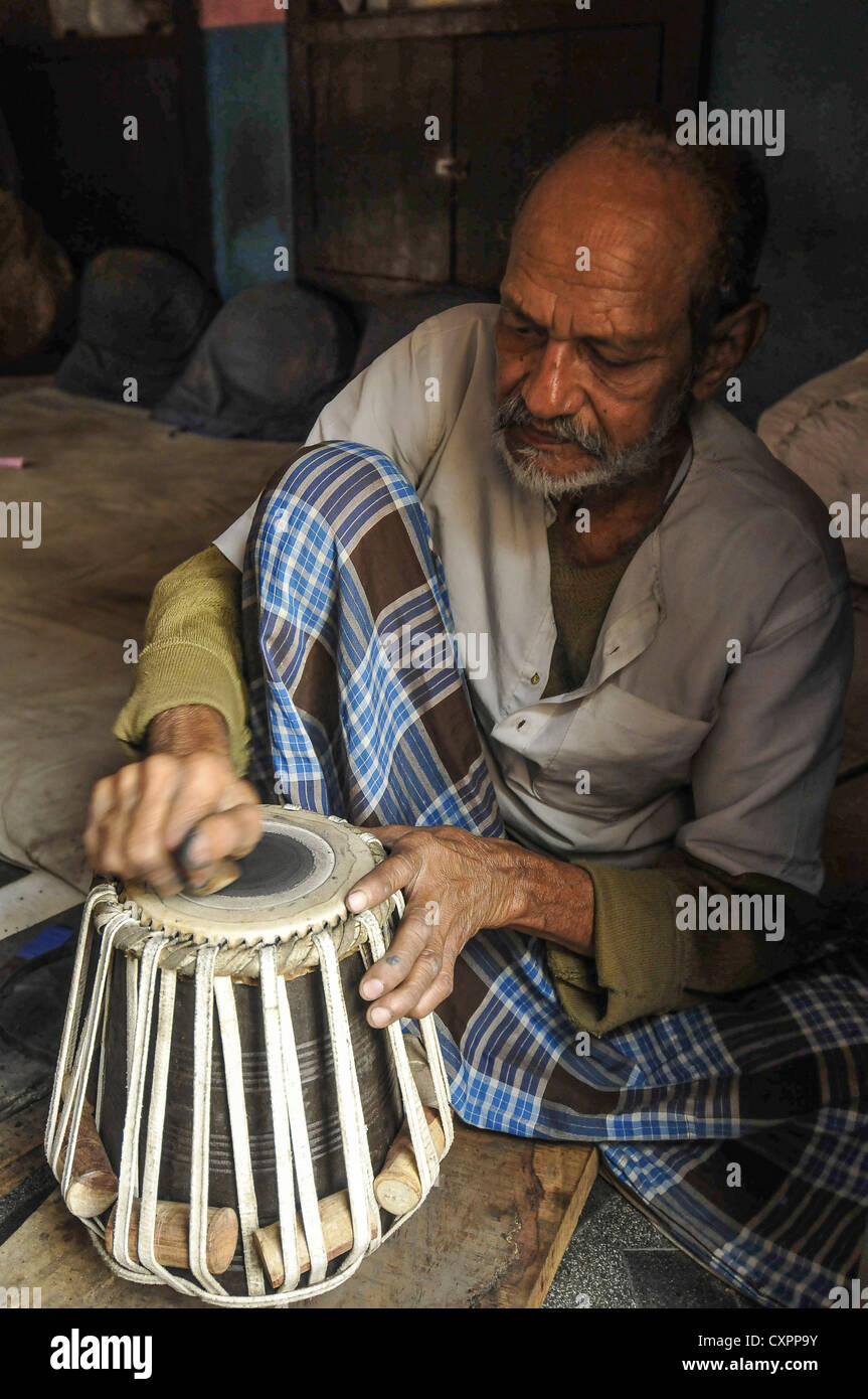 Asia India Uttar Pradesh Varanasi A tabla and sitar maker Stock Photo ...