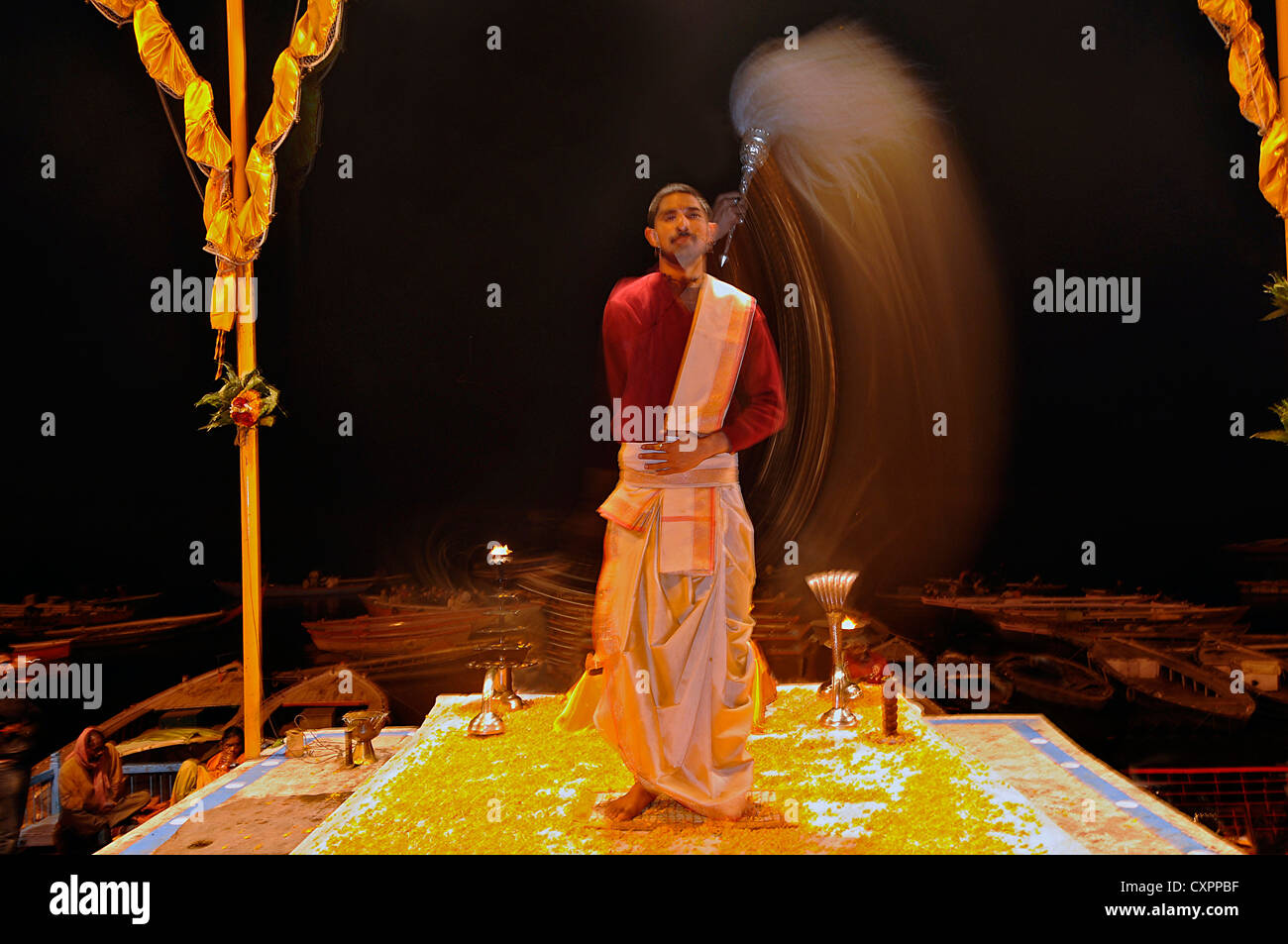 Asia India Uttar Pradesh Varanasi Ganga Puja Prayer Stock Photo - Alamy