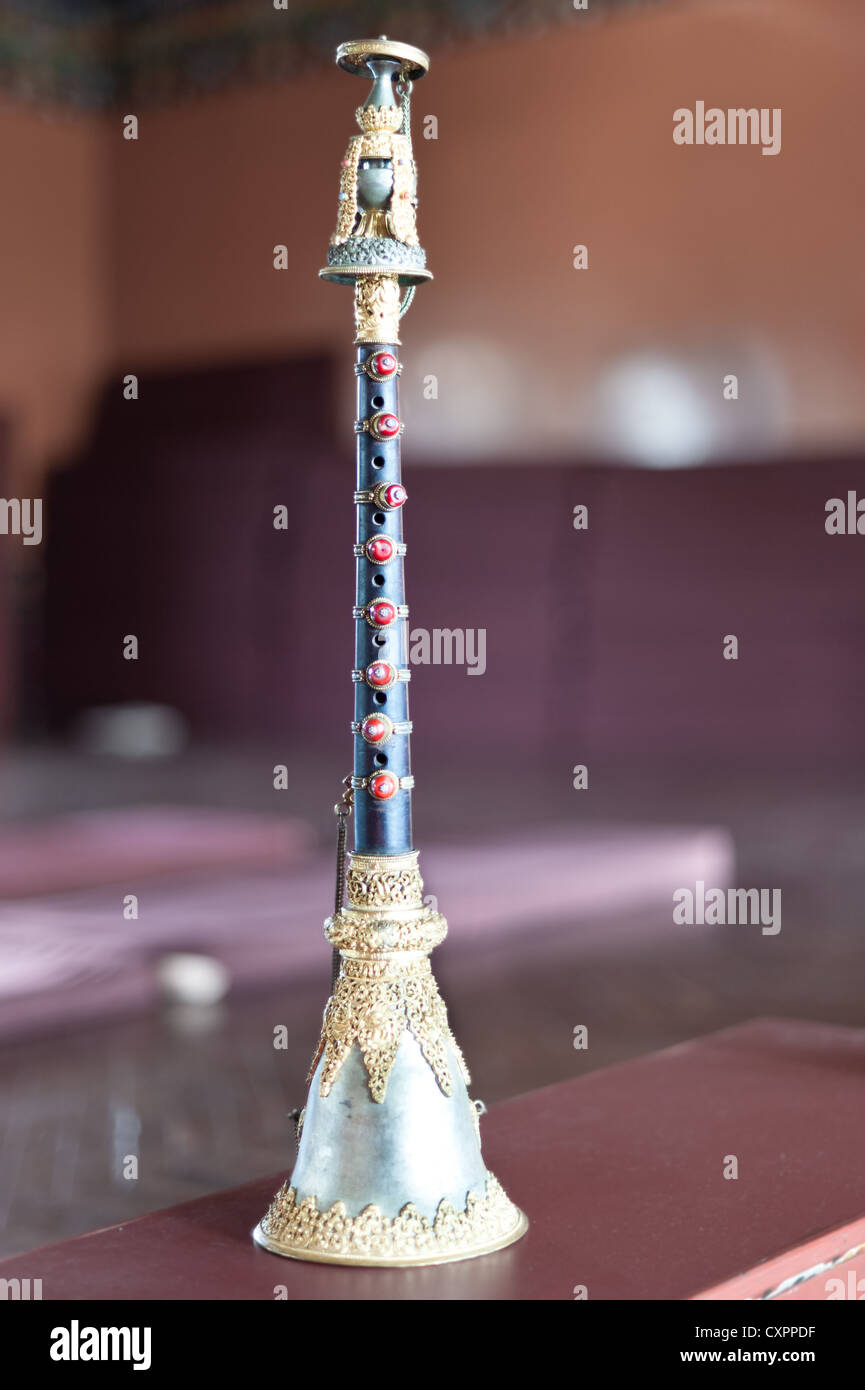 Traditional Tibetan music instrument Jogi baja horn in Kopan Monastery ...