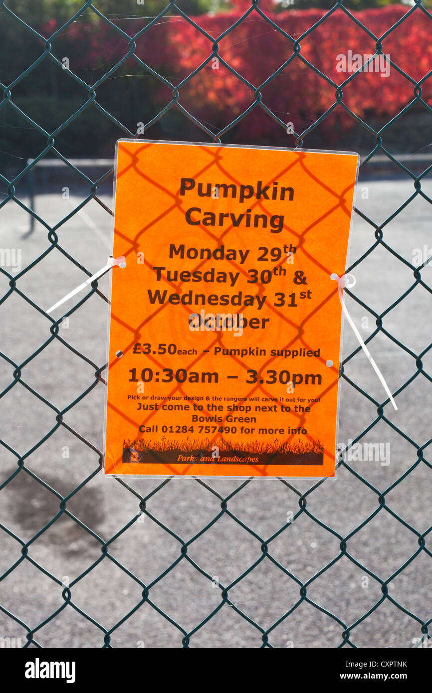 Sign for pumpkin carving in Bury St Edmunds, October 2012 Stock Photo ...