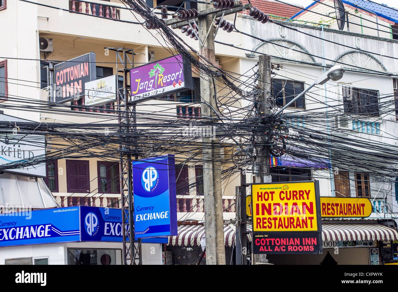 Electrical and telephone street wiring in Phuket, Thailand Stock Photo ...