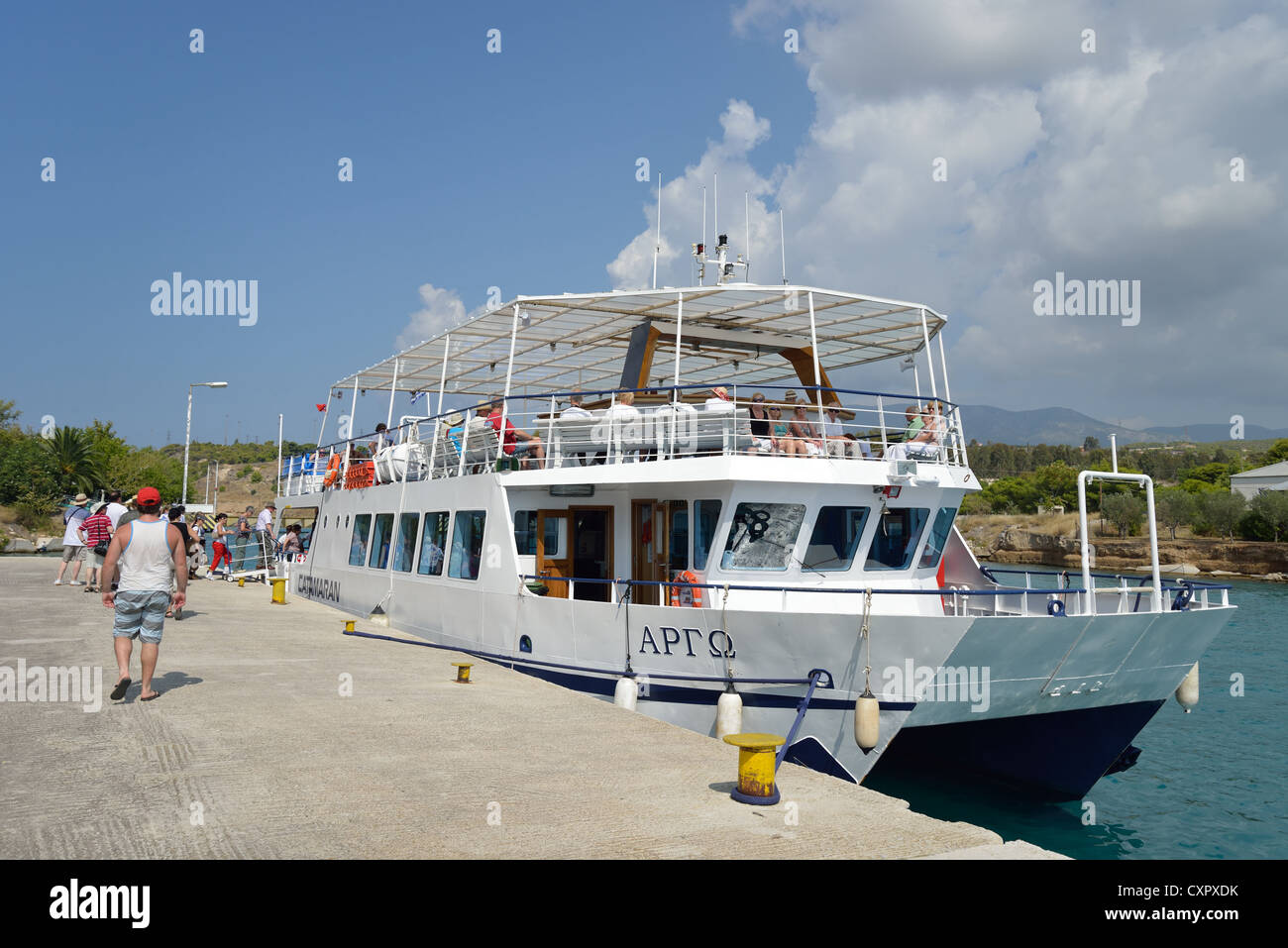 Tourist cruise boat, Corinth Canal, Corinth Municipality, Peloponnese ...