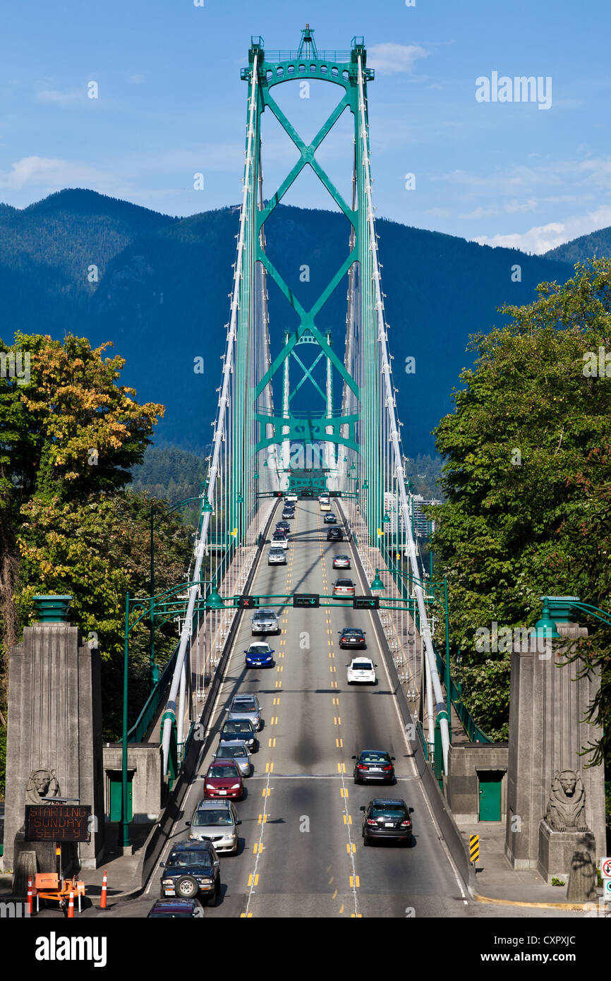 A view overlooking the Lions Gate Bridge joining Vancouver to the north ...