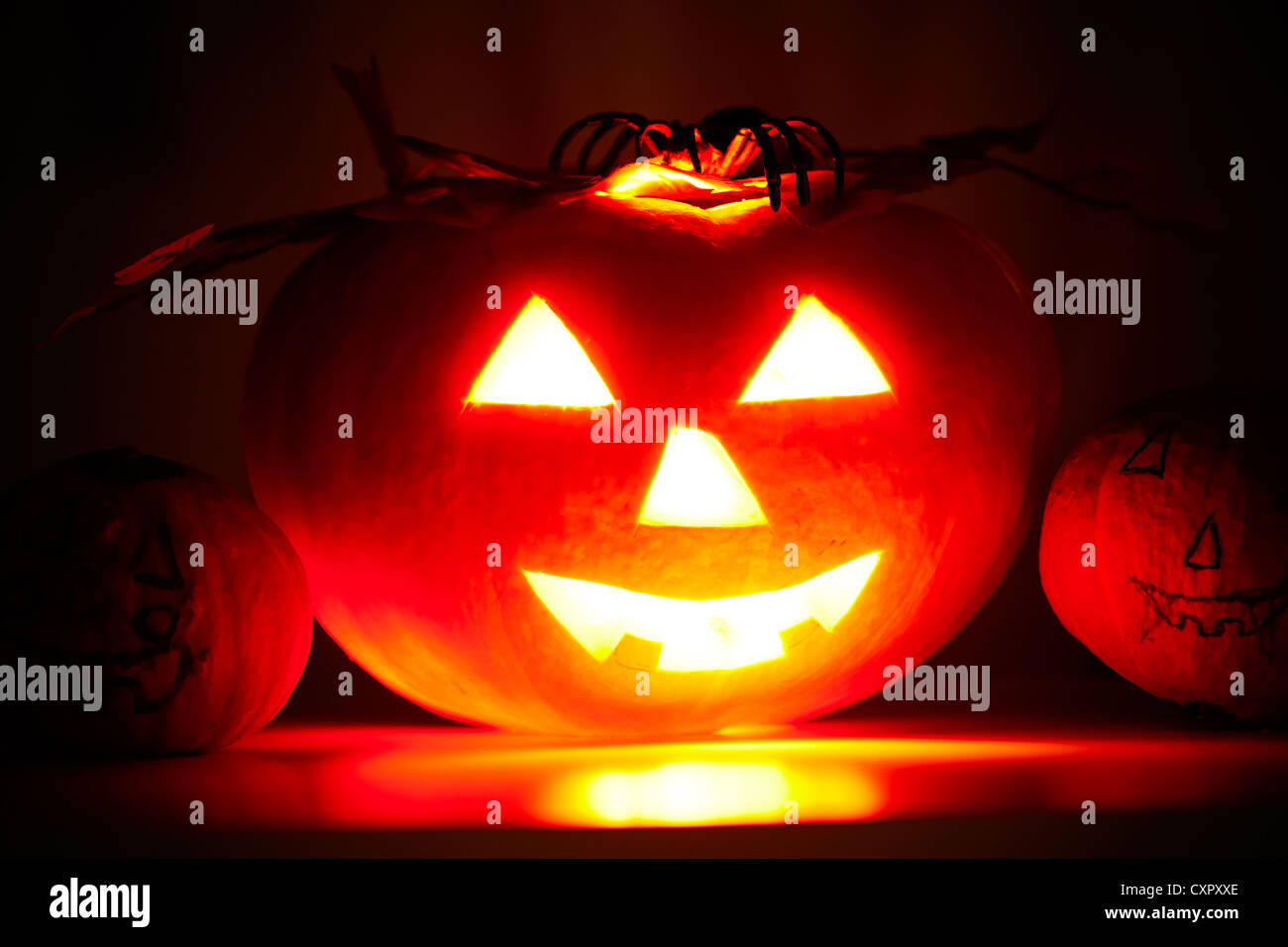 Photo of terrible pumpkin with grin on a black background Stock Photo ...