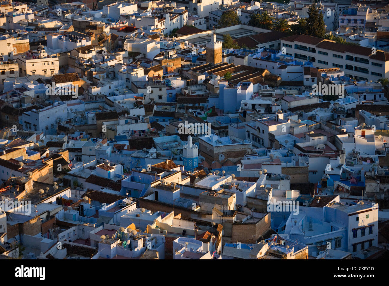 Overview of houses on the Riff Mountains, Chefchaouen, Morocco Stock ...