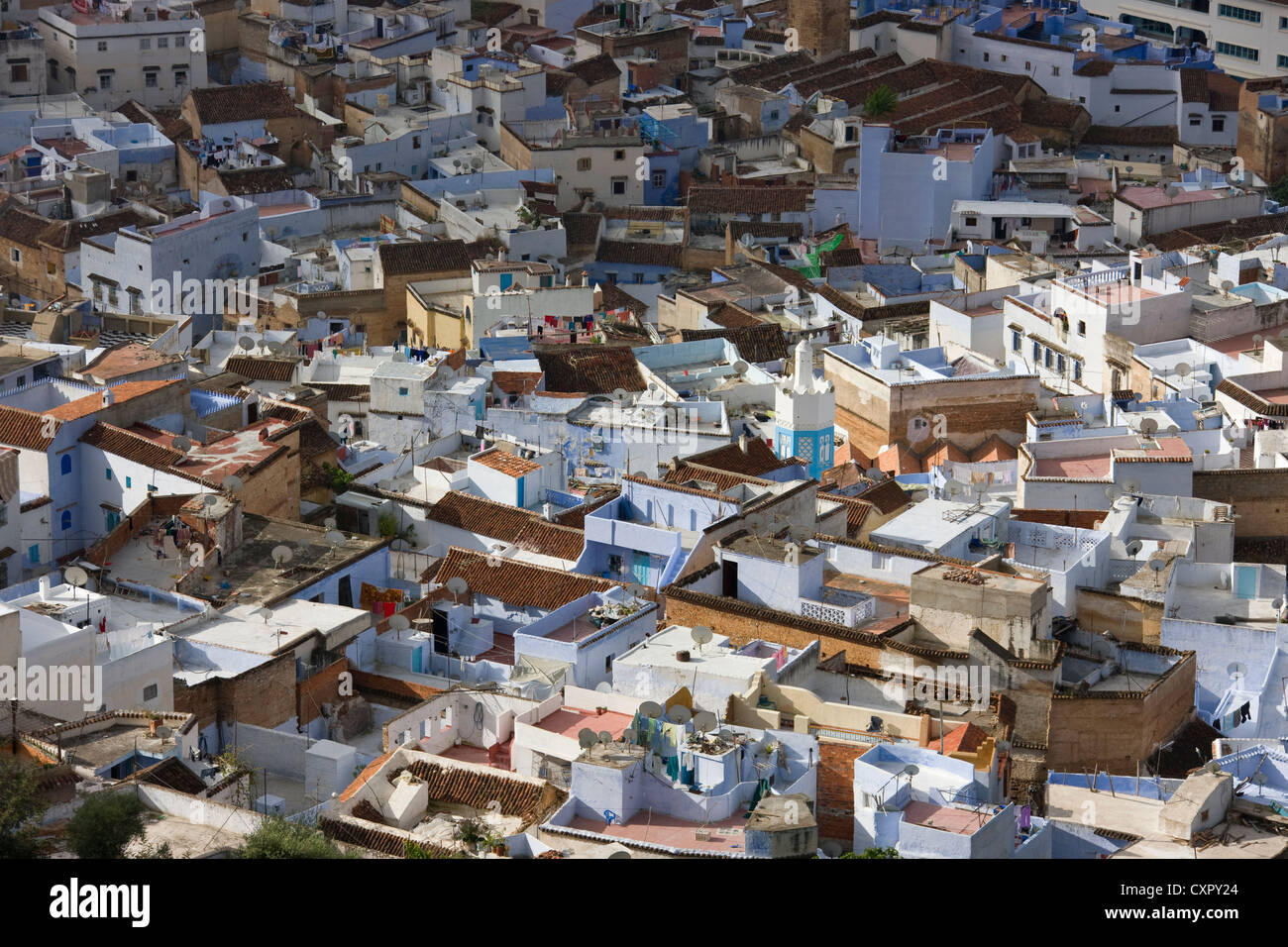 Overview of houses on the Riff Mountains, Chefchaouen, Morocco Stock ...