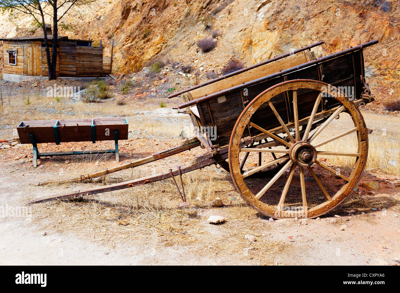 Western town saloon, a front view of an western wagon from the days of ...