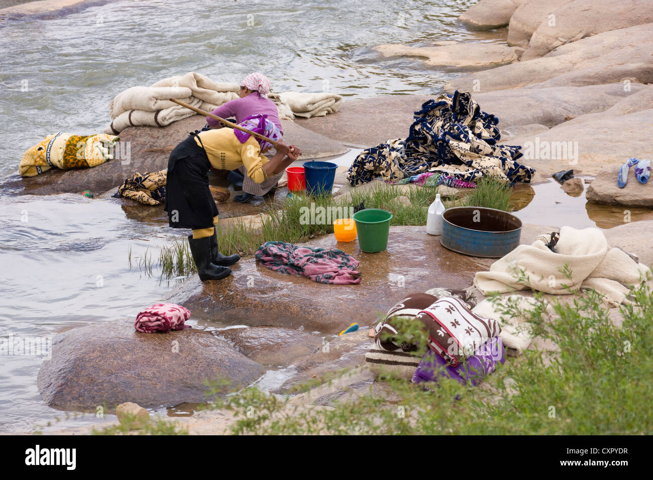 Washing laundry in the river, near Fes, Morocco Stock Photo - Alamy